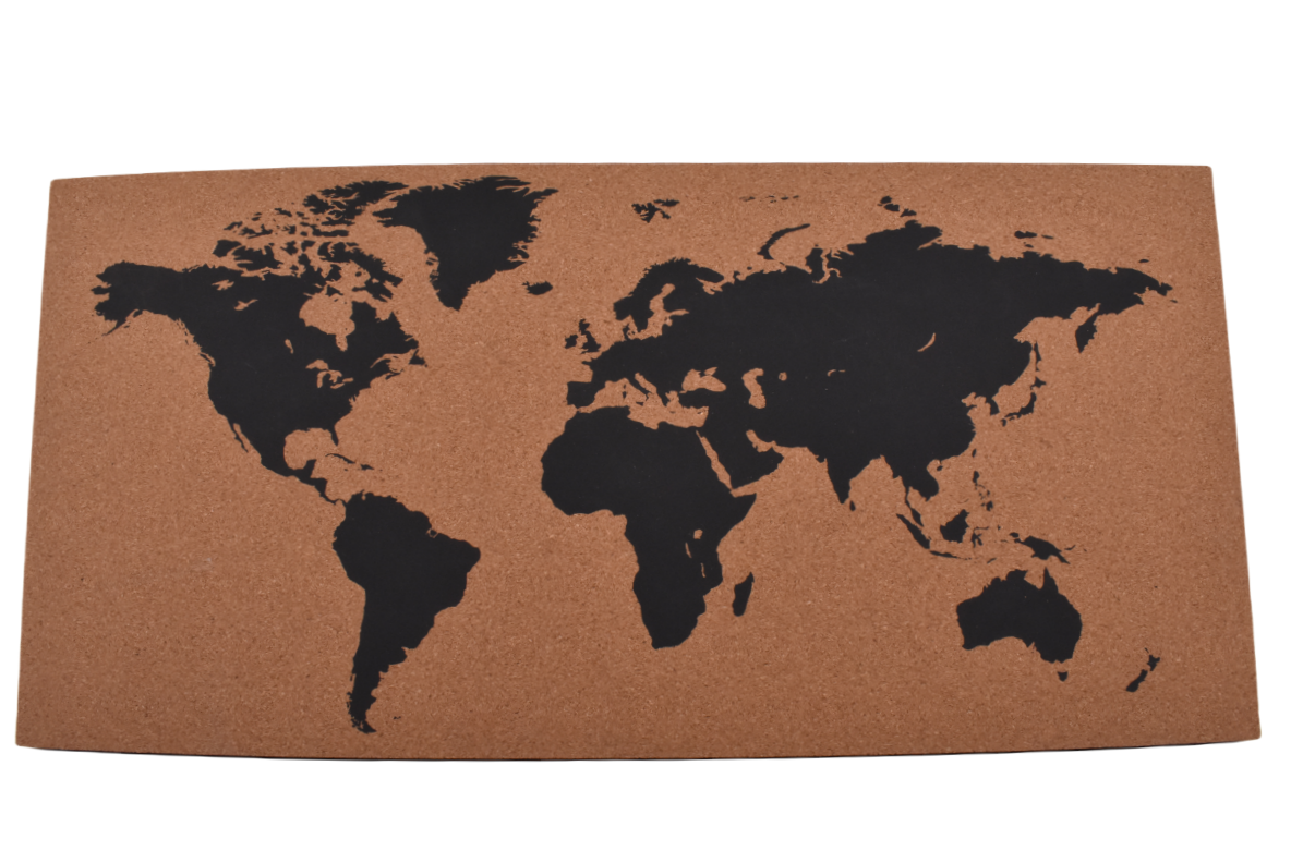 World Map Bulletin Memo Cork board World Map Design with Push Pins for ...